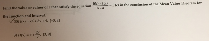 Solved Find the value or values of c that satisfy the | Chegg.com