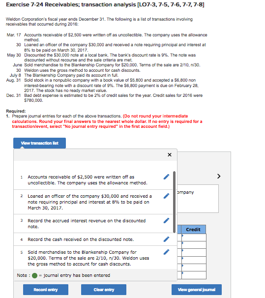 Solved Exercise 7-24 Recelvables; transaction analysis | Chegg.com Solved Exercise 7-24 Recelvables; transaction analysis | Chegg.com