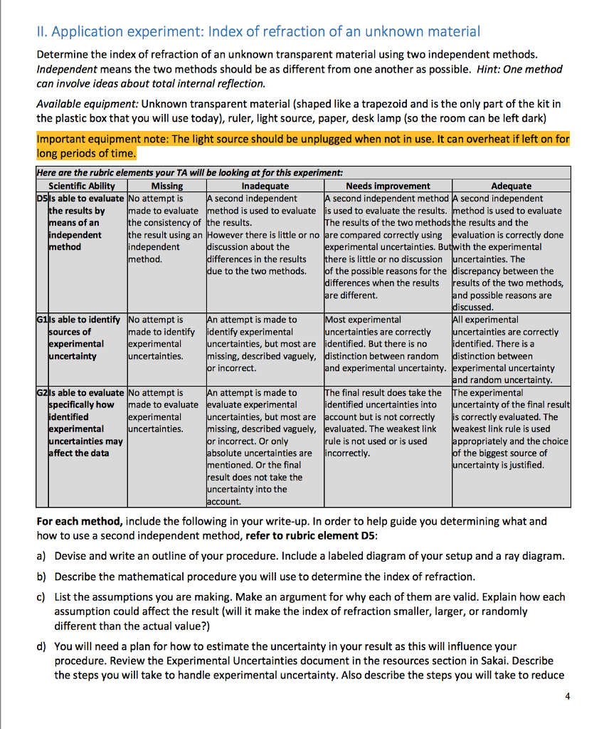 .Application experiment: Index of refraction of an | Chegg.com