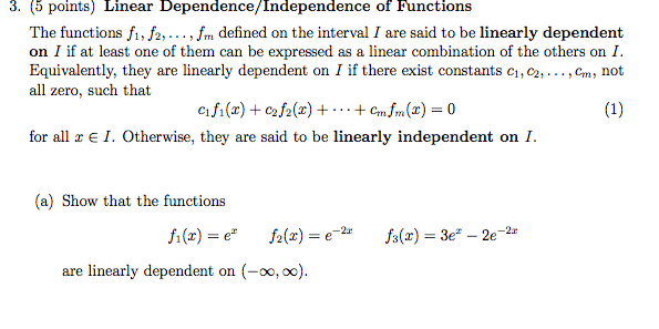 Solved 3. (5 points) Linear Dependence/Independence of | Chegg.com