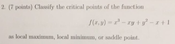 Solved: Classify The Critical Points Of The Function F(x, ... | Chegg.com