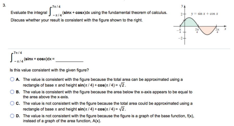 Solved 3. 7a14 IJ-/4sinx + cosx)dx using the fundamental | Chegg.com