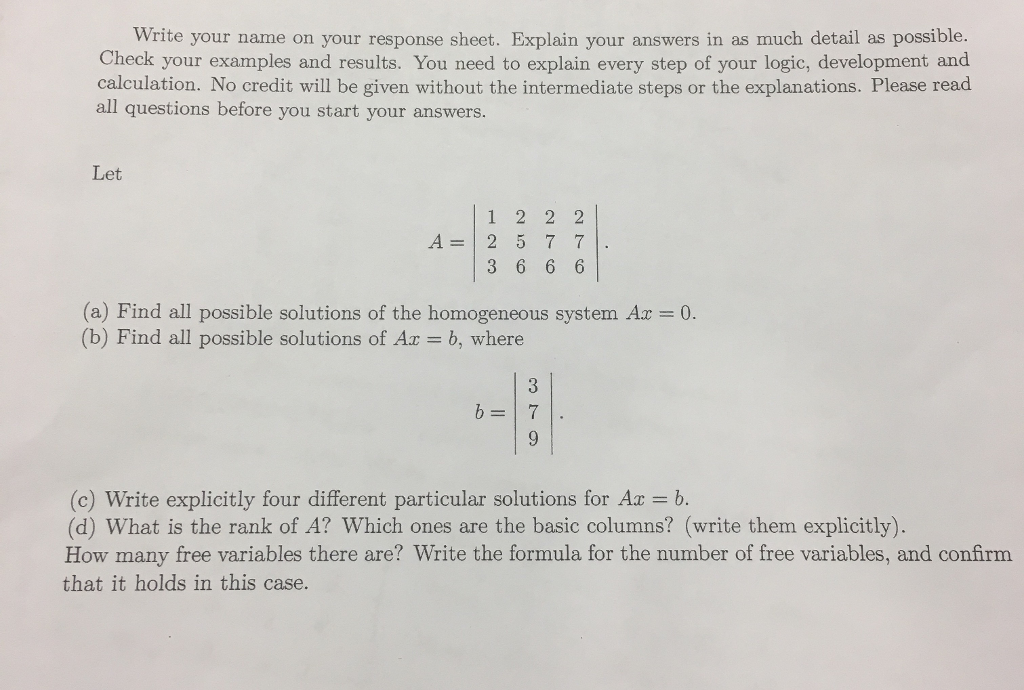 Solved Write your name on your response sheet. Explain your | Chegg.com