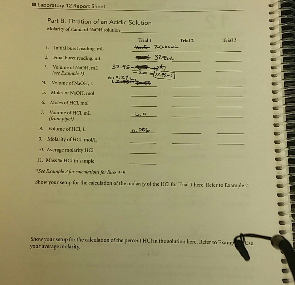 Solved Laboratory 12 Report Sheet Part B. Titration of an | Chegg.com