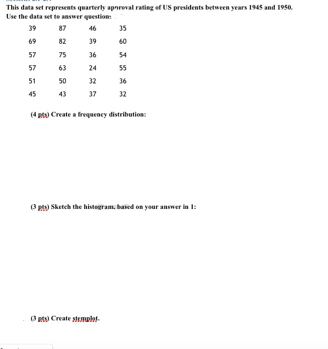Solved This data set represents quarterly apnroval rating of | Chegg.com