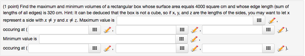 Solved Find the maximum and minimum volumes of a rectangular | Chegg.com Solved Find the maximum and minimum volumes of a rectangular | Chegg.com