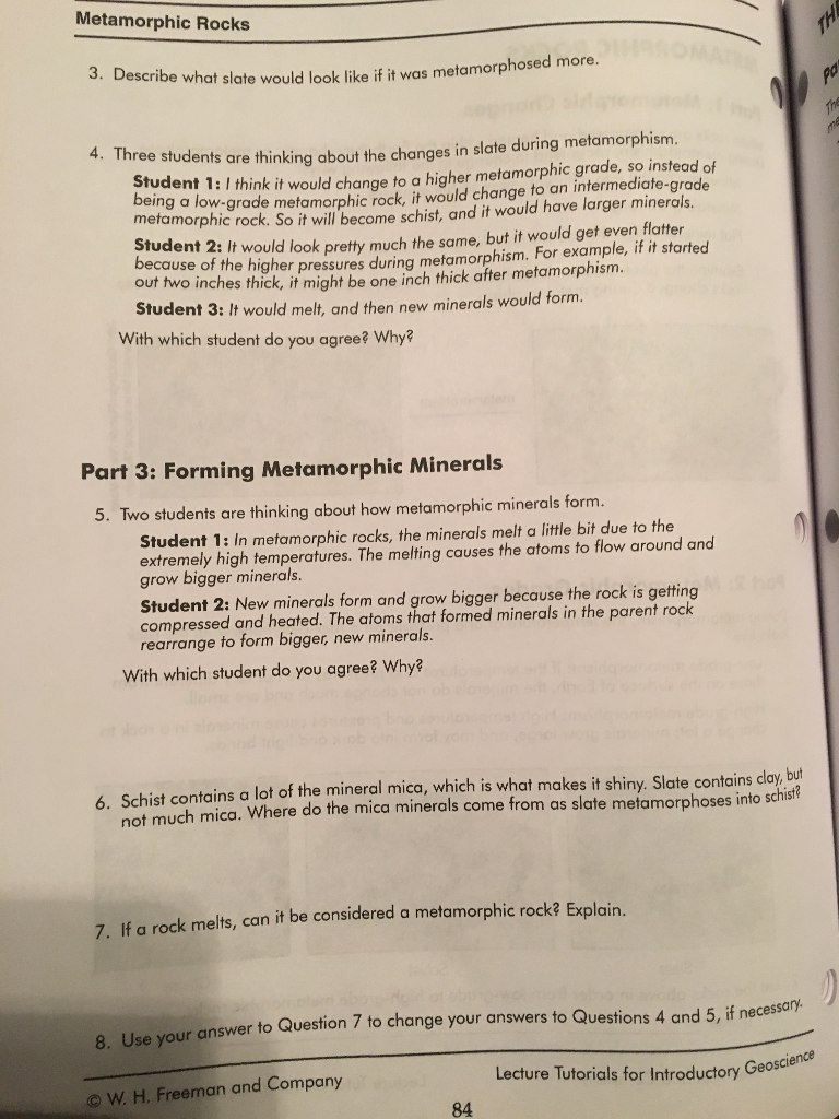 Solved Metamorphic Rocks 3. Describe what slate would look | Chegg.com