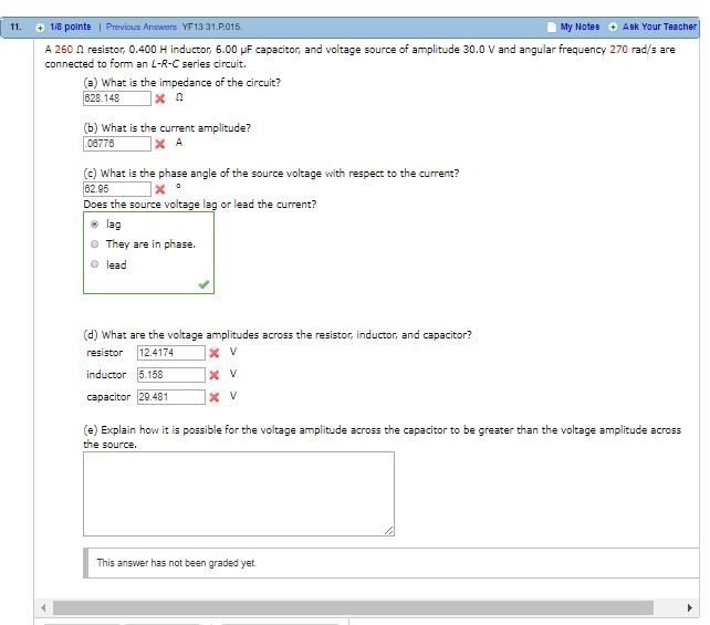 Solved A 260 Ohm resistor, 0.400 H inductor, 6.00 mu F | Chegg.com