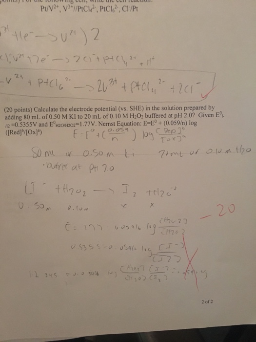 Solved Calculate the electrode potential (vs. SHE) in the | Chegg.com