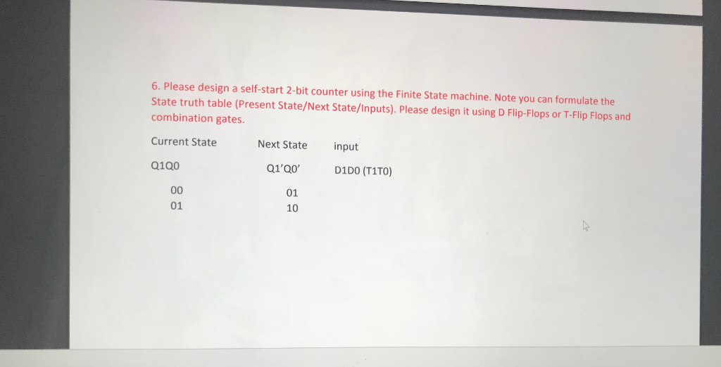 Solved 6. Please design a self-start 2-bit counter using the | Chegg.com