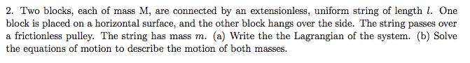 Solved Two blocks, each of mass M, are connected by an | Chegg.com