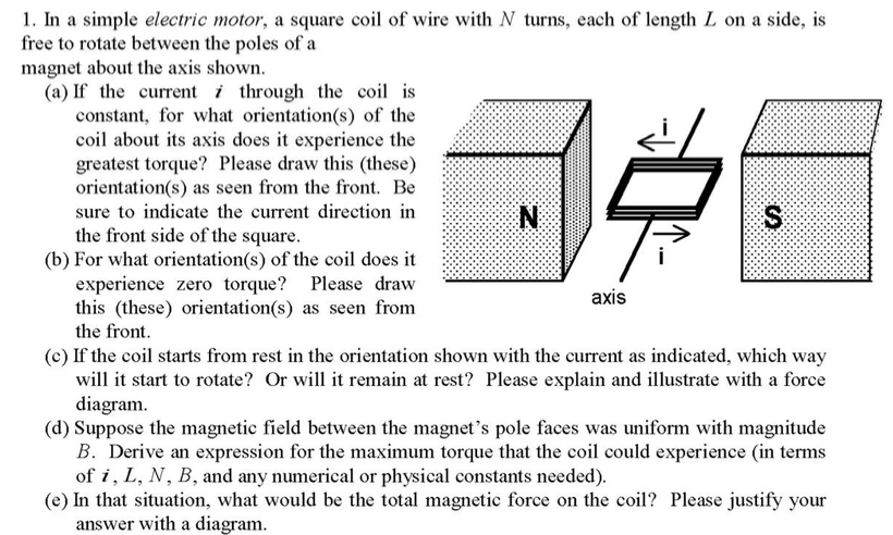 Solved In a simple electric motor, a square coil of wire | Chegg.com