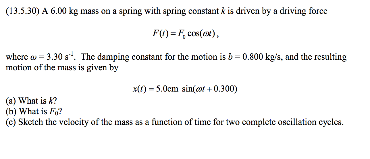 Solved A 6.00 kg mass on a spring with spring constant k is | Chegg.com