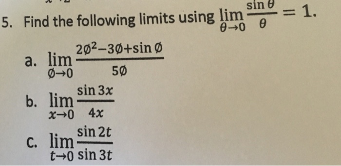 Solved Find the following limits using lim_theta rightarrow | Chegg.com