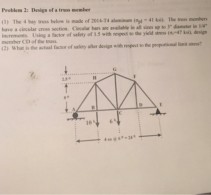 Solved The 4 bay truss below is made of 2014-T4 aluminum | Chegg.com
