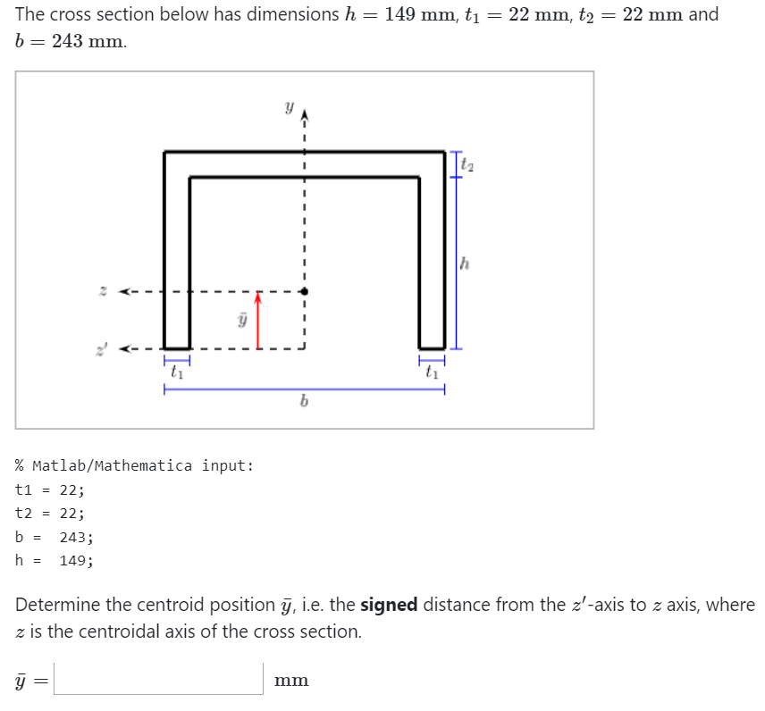 Solved The cross section below has dimensions h 149 mm, t1 | Chegg.com