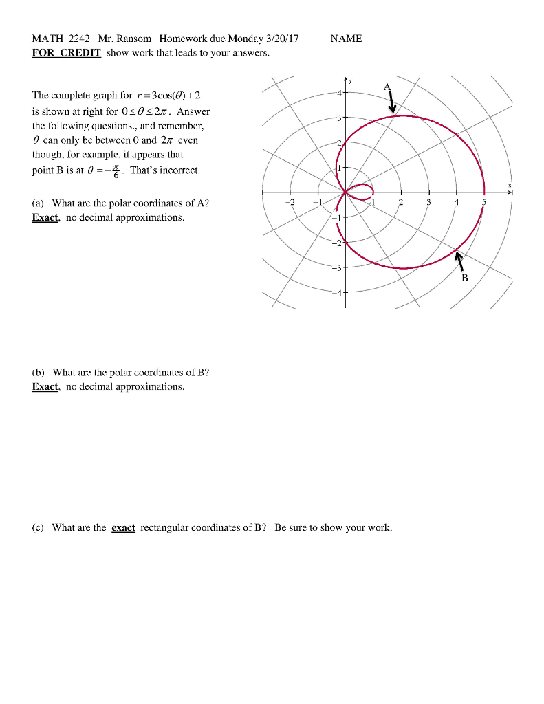 Solved MATH 2242 Mr. Ransom Homework due Monday 3/20/17 NAME | Chegg.com