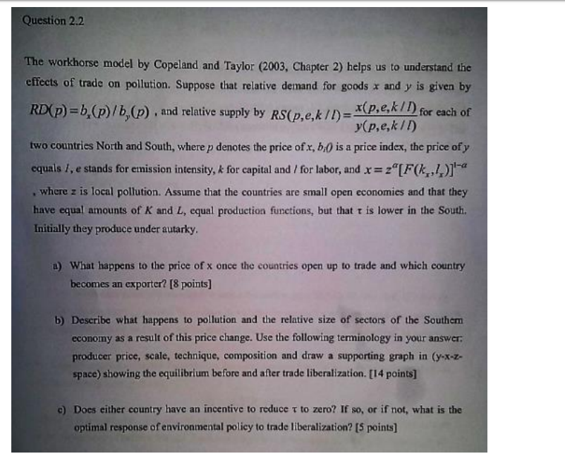 Solved Question 2.2 The workhorse model by Copeland and | Chegg.com