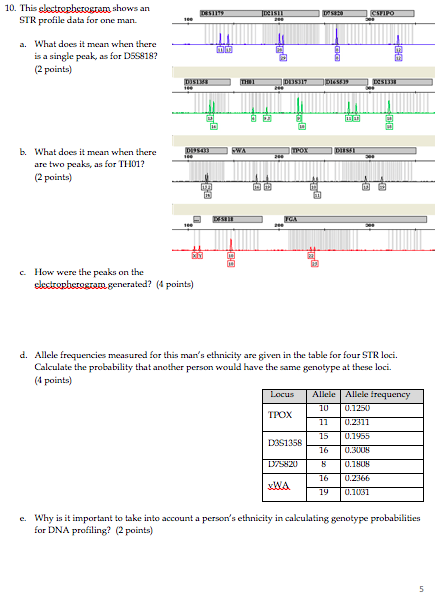 Solved 10. This sectebm shows an STR profile data for one | Chegg.com