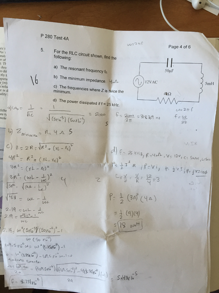 Solved For the RLC circuit shown, find the following: a) | Chegg.com