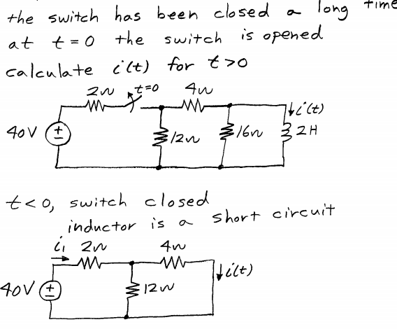 Solved The switch has been closed a log time at t = 0 the | Chegg.com
