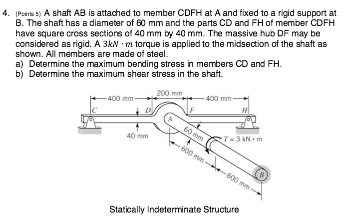 Solved A shaft AB is attached to member CDFH at A and fixed | Chegg.com