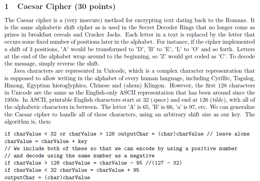Solved 1 Caesar Cipher (30 points) The Caesar cipher is a | Chegg.com