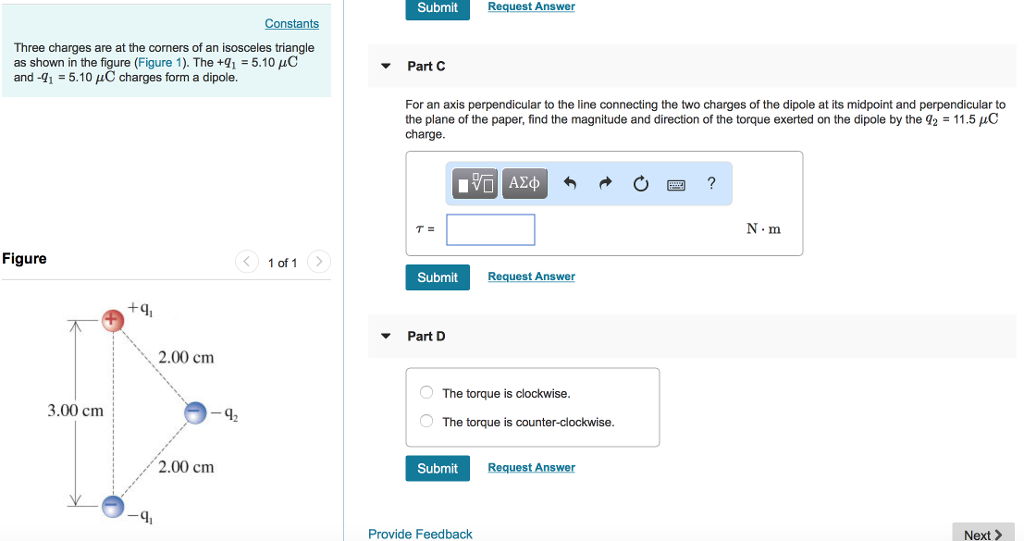 Solved Submit Request Answer Three charges are at the | Chegg.com
