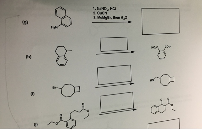 Solved 1. NaNO2, HC 2. CuCN 3. MeMgBr, then H20 H2N Ho O,H | Chegg.com