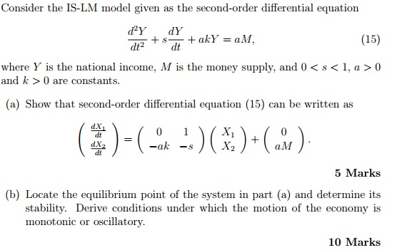 Consider the IS-LM model given as the second-order | Chegg.com