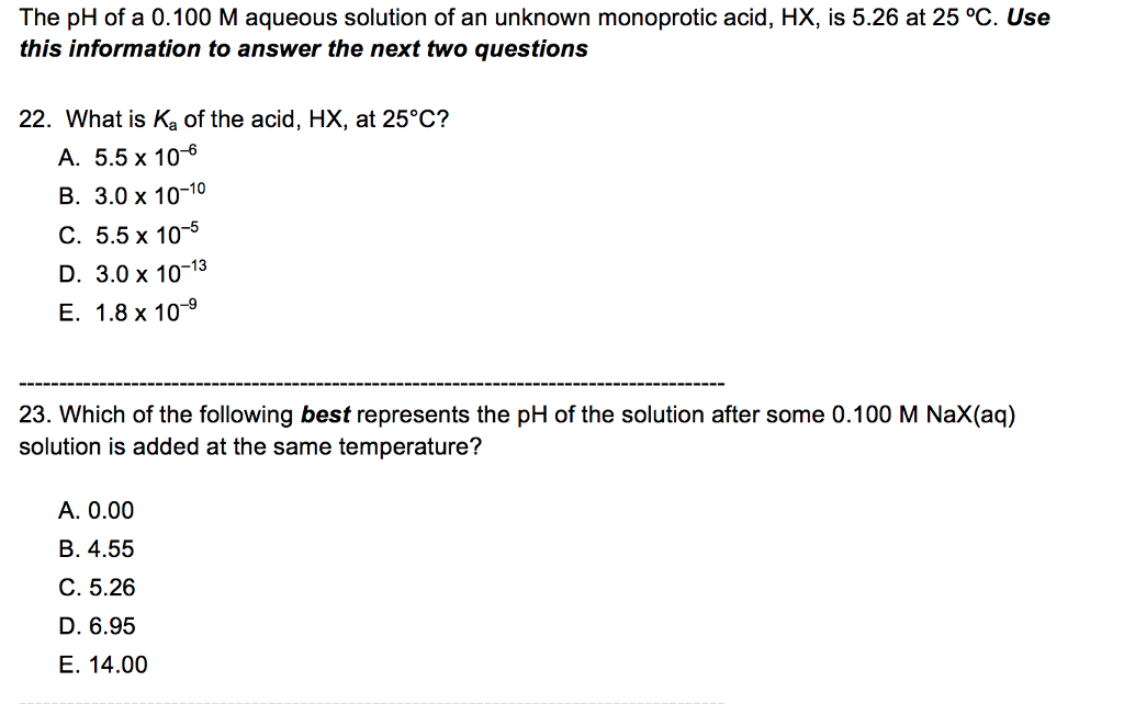 Solved The pH of a 0.100 M aqueous solution of an unknown | Chegg.com