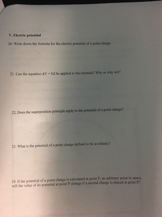 Solved Write down the formula for the electric potential of | Chegg.com