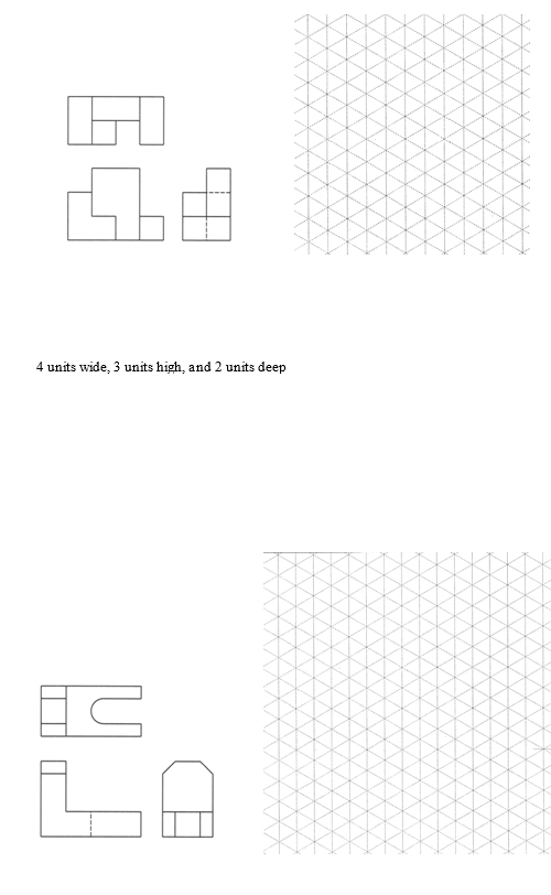 Solved 1. Using the square grids, create three-view | Chegg.com