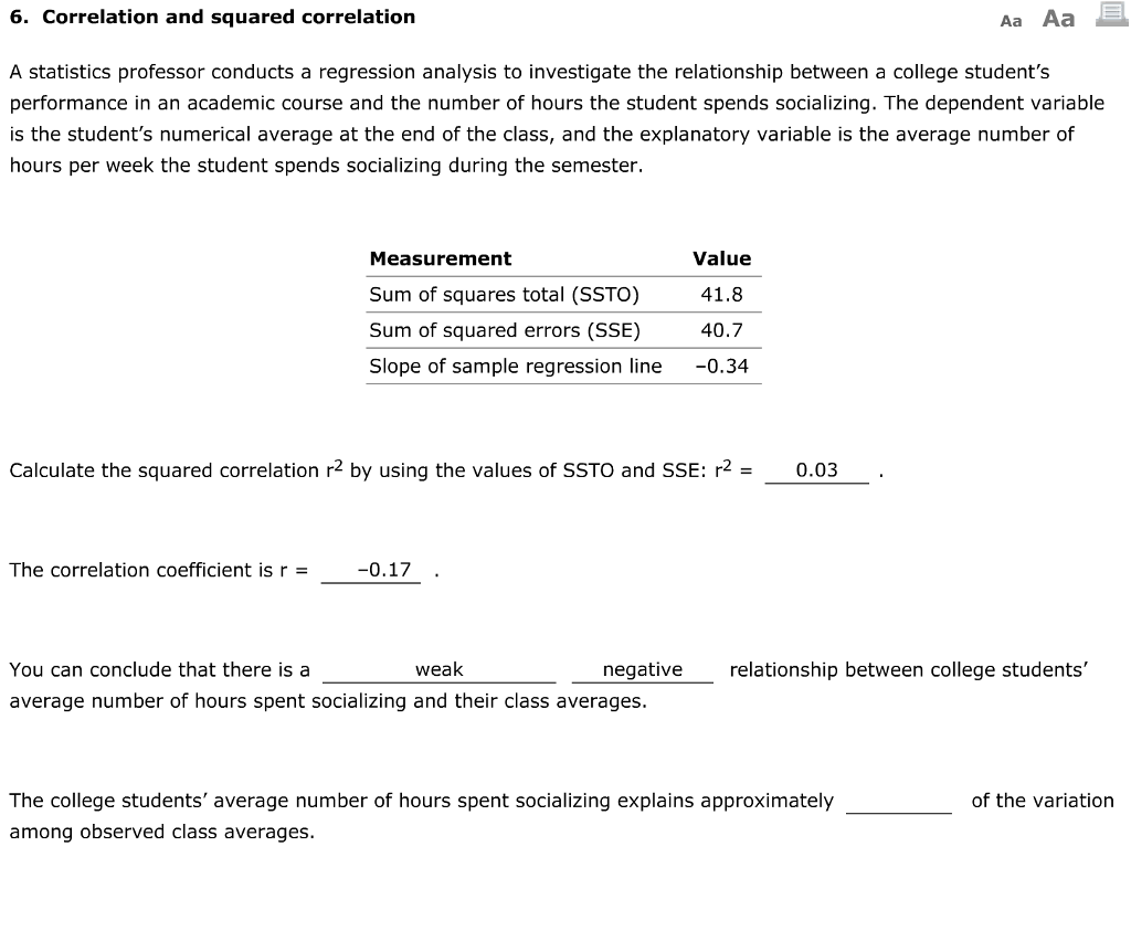 Solved 6. Correlation and squared correlation Aa Aa ? A | Chegg.com