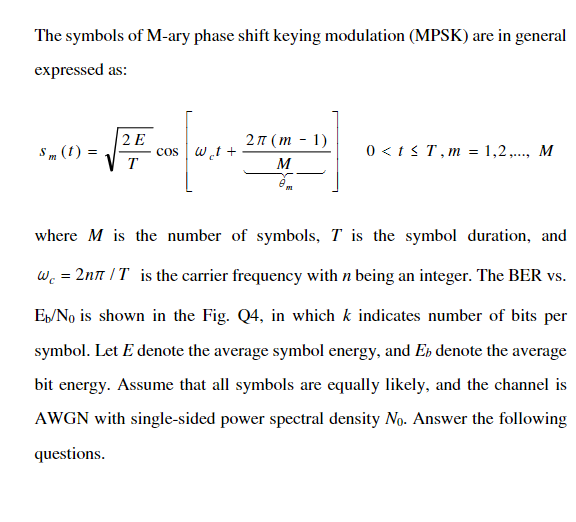 Solved The symbols of M-ary phase shift keying modulation | Chegg.com