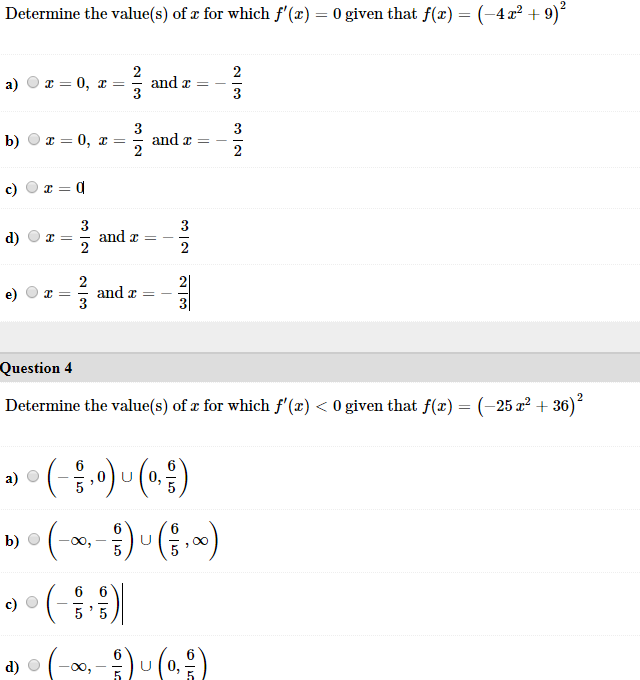Solved Determine the value(s) of x for which f'(x) 0 given | Chegg.com