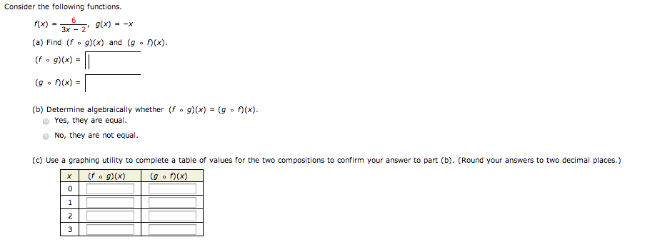 Solved Consider the following functions. f(x) = 6/3x - 2, | Chegg.com