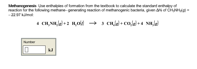 Solved Methanogenesis Use enthalpies of formation from the | Chegg.com