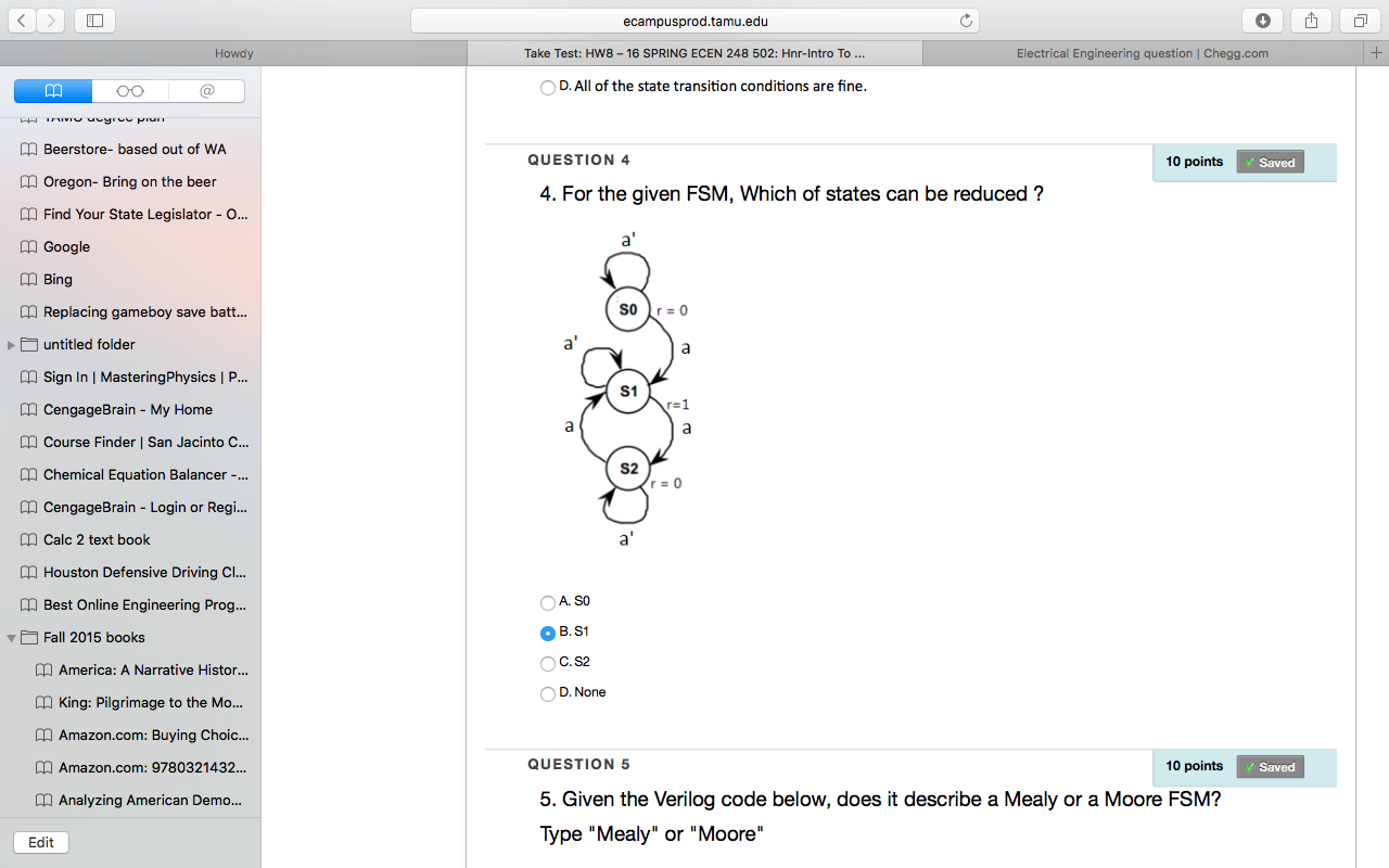 Solved For The Given Fsm Which Of States Can Be Reduced 