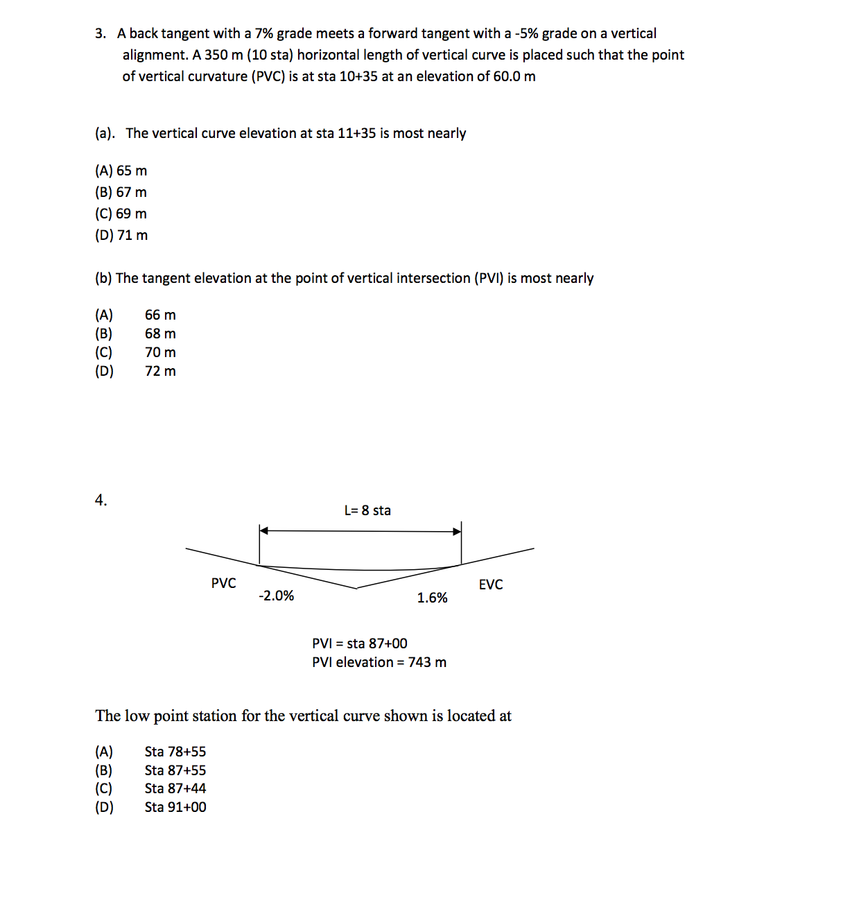 Solved A back tangent with a 7% grade meets a forward | Chegg.com