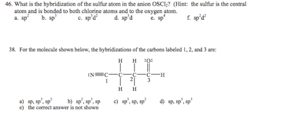 Solved What is the hybridization of the sulfur atom in the | Chegg.com