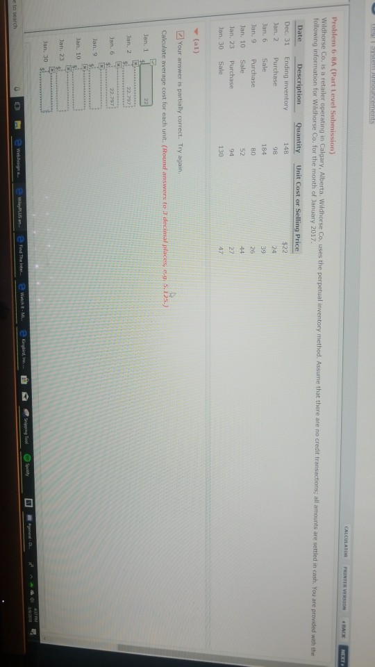 Solved Problem 6-8A (Part Level Sub Wildhorse Co. is a | Chegg.com