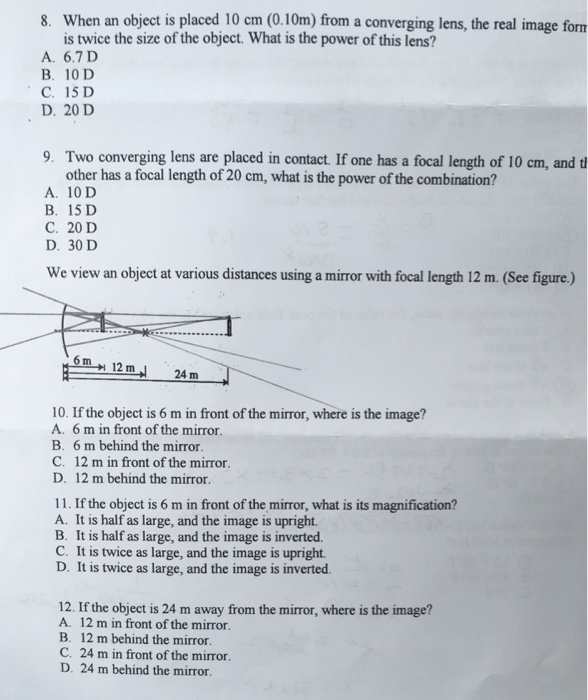 Solved When an object is placed 10 cm (0.10m) from a | Chegg.com