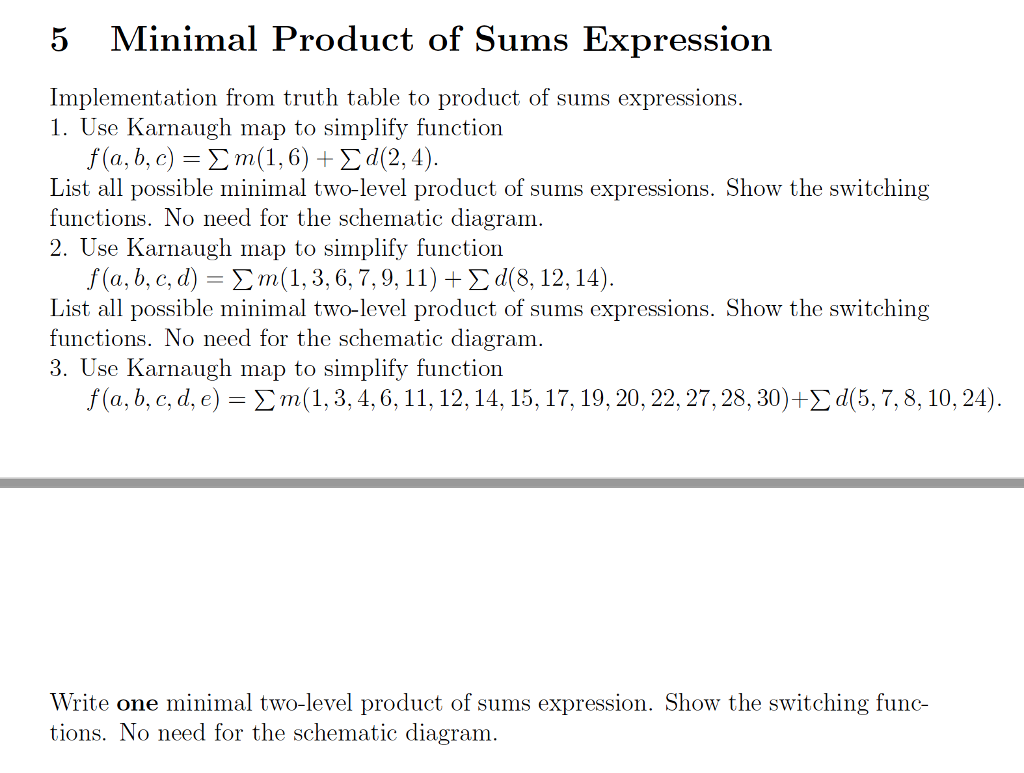 Solved 5 Minimal Product of Sums Expression Implementation | Chegg.com