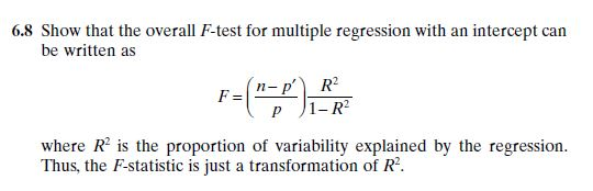 Solved 6.8 Show that the overall F-test for multiple | Chegg.com