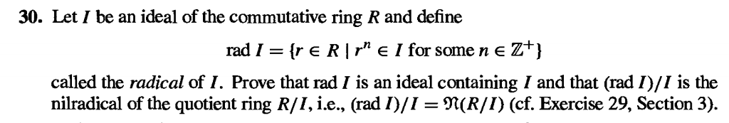 Solved 30·Let I be an ideal of the commutative ring R and | Chegg.com