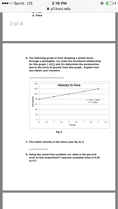 Solved The following graph is from dropping a picket fence | Chegg.com