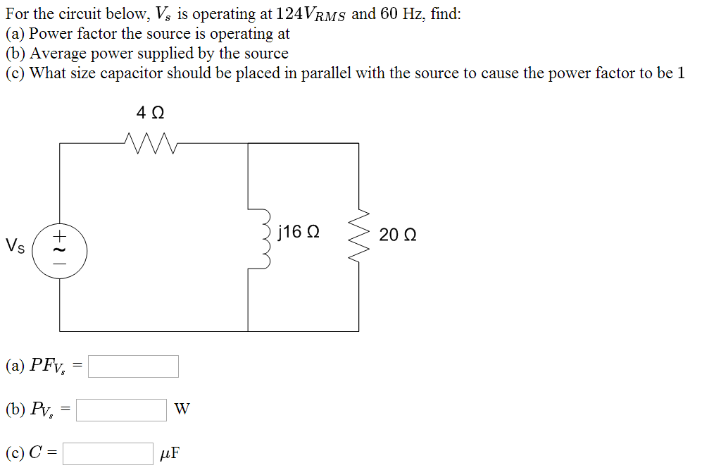 Solved For the circuit below, Vs is operating at 124 Vrms | Chegg.com