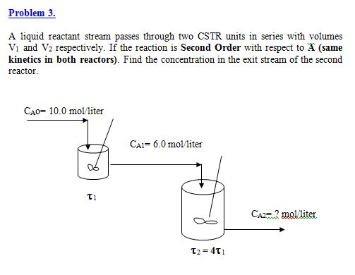 Solved Problem 3 A liquid reactant stream passes through two | Chegg.com