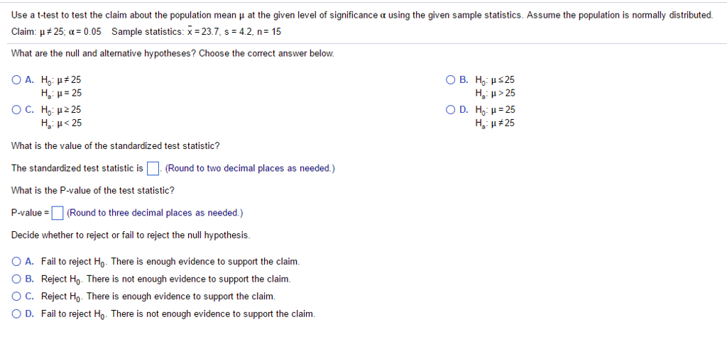 Solved Use a t-test to test the claim about the population | Chegg.com